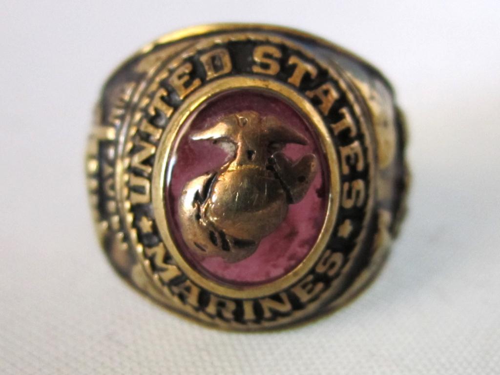 Vintage USMC Marines Ring W/Ruby-ega 10Kt Gold