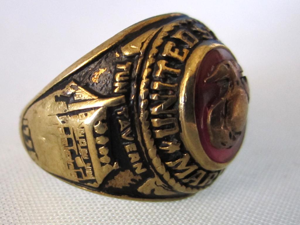 Vintage USMC Marines Ring W/Ruby-ega 10Kt Gold