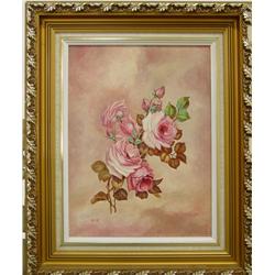 Framed oil painting "Roses" signed Alex Angi