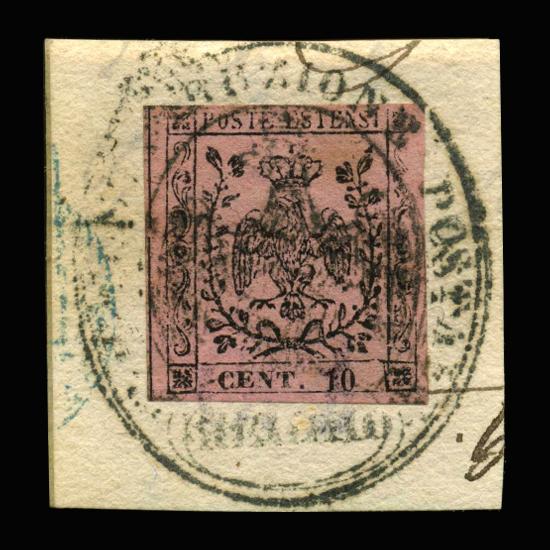 1852 RARE Italy Modena 15c Postal Stamp Hi Grade On Paper With Full ...