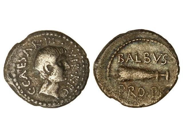 Denario. 41 a.C. CORNELIA-78. AUGUSTO. L. Cornelius Balbus. Anv.: C ...