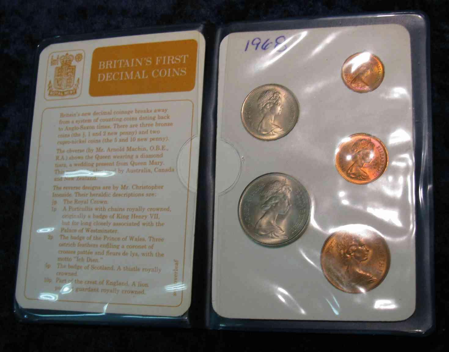 661. 1968 Britain's First Decimal Coin Five-Piece Set. Gem BU.