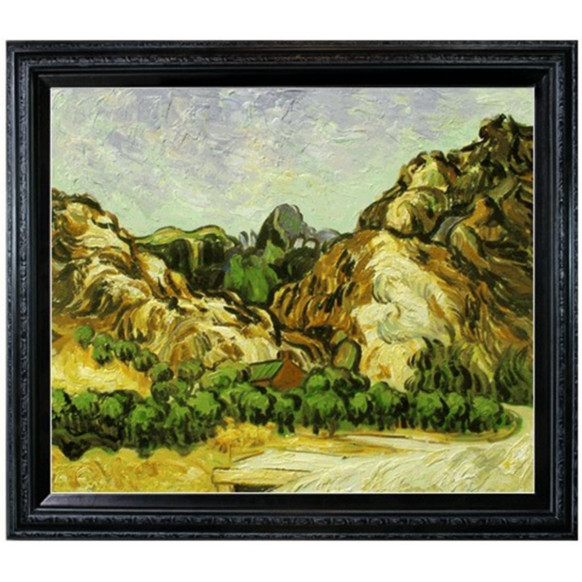 Van Gogh - Mountains at St. Remy with Dark Cottage Oil Painting