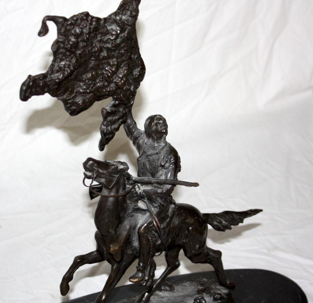 Reproduction Bronze, Remington, Indian On Horse.