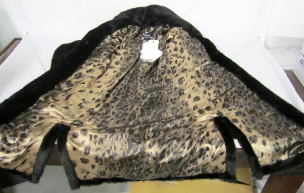 Dennis Basso Size S Black Fur Coat W Leopard