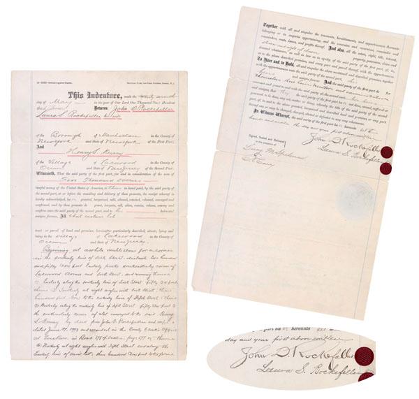 Land Indenture Signed By John D. And Laura Rockefeller And Her Sister ...