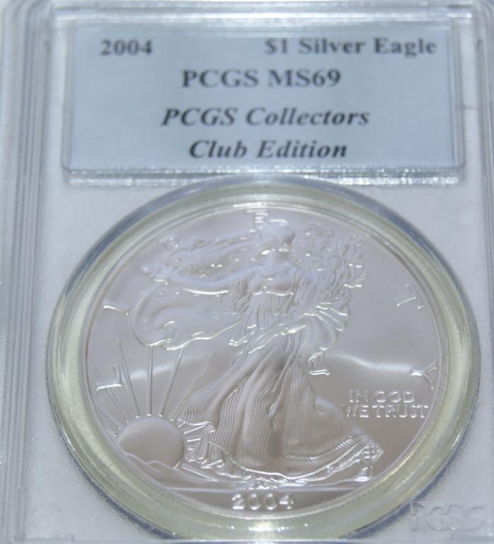 2004 Silver Eagle PCGS MS69 One Dollar Coin