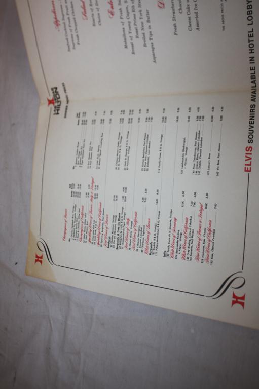 Las Vegas Hilton Elvis Menu 1970-1974