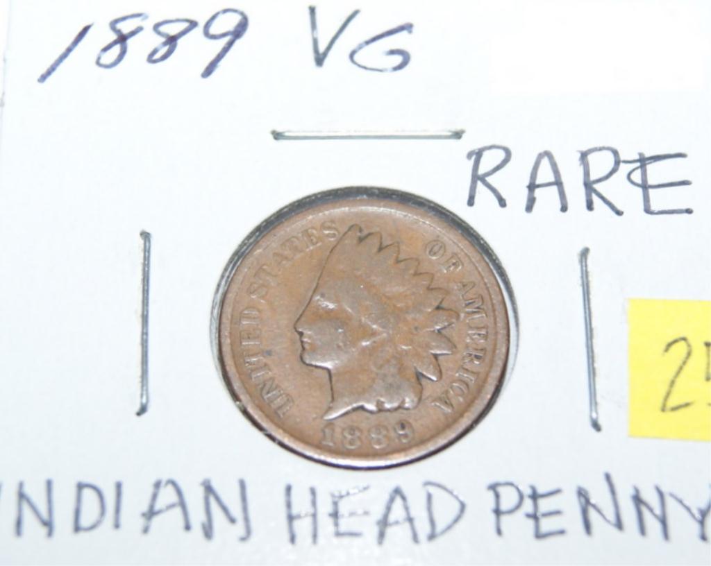 Rare 1889 VG Indian Head Penny