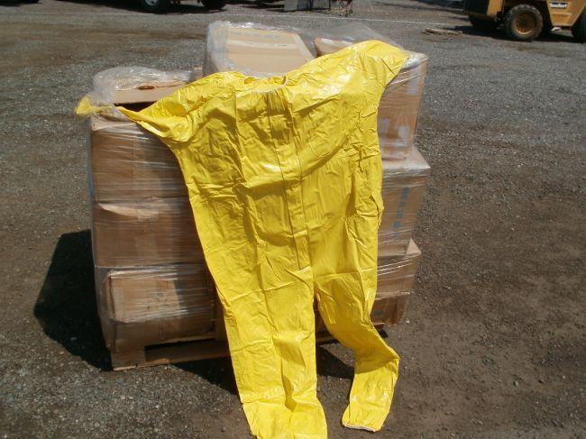 Pallet of Yellow Plastic Coveralls
