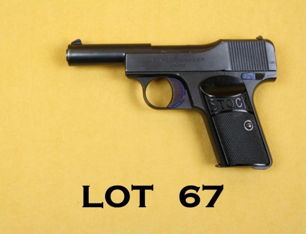 Franz Stock semi-auto pistol, 7.65mm cal., 4” barrel, blue finish ...