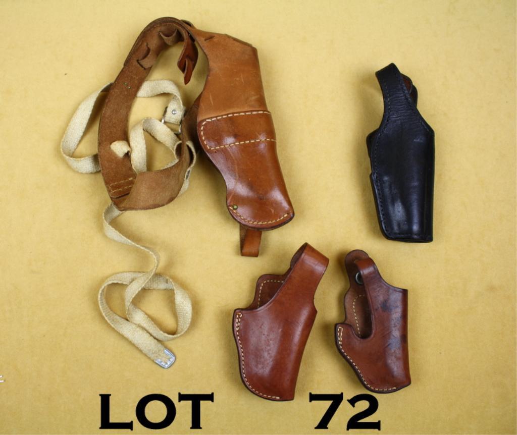 Small lot of four leather holsters including a Bianchi #18B clip on, a ...