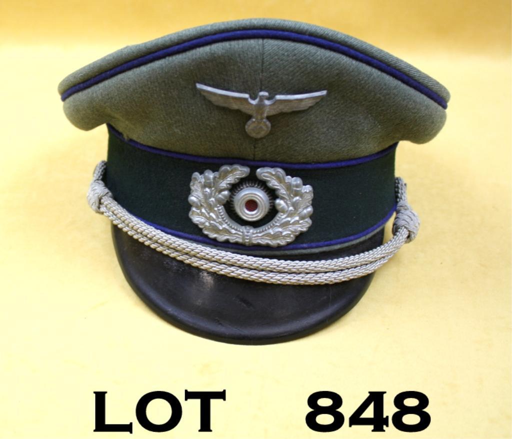 German Medical Officer’s visor cap, green with blue piping, silver ...