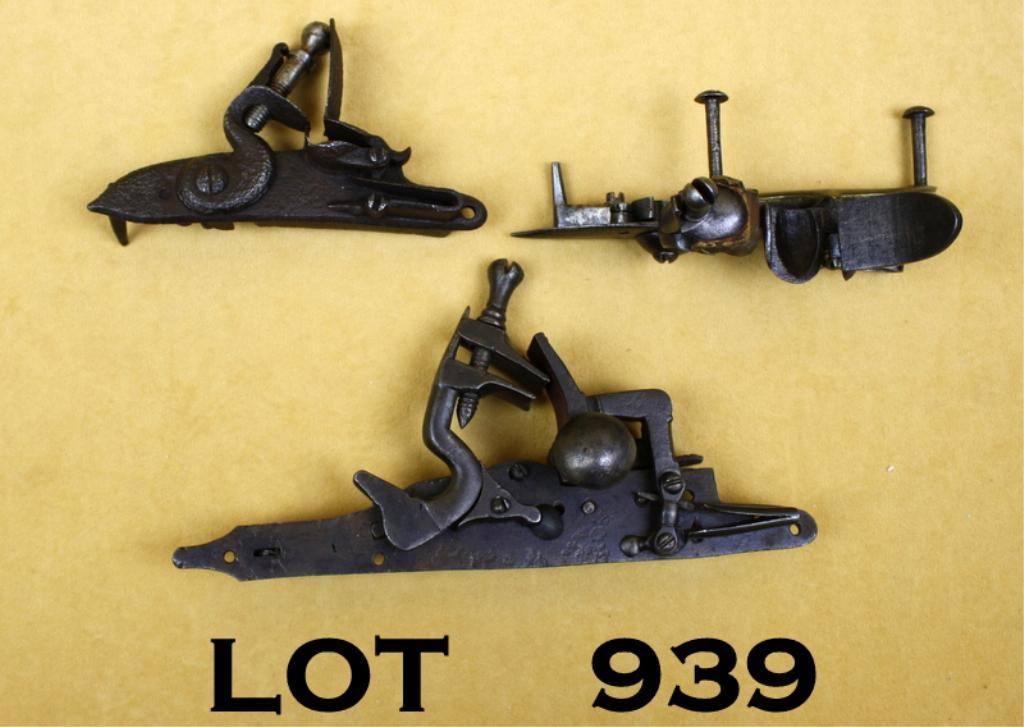 Interesting lot of three antique rifle locks including an unmarked ...