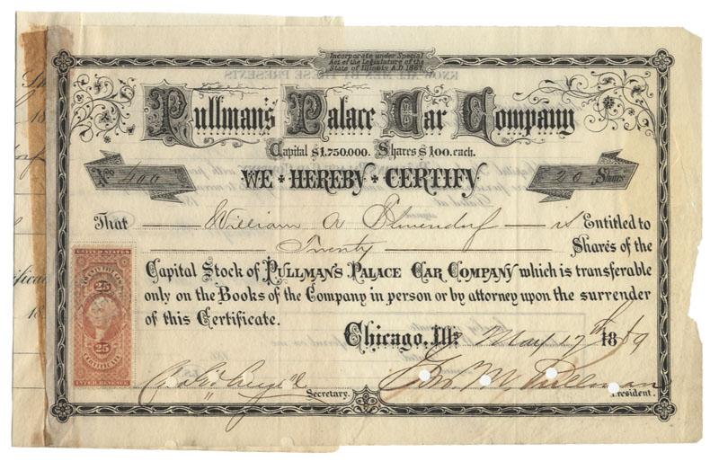 Pullman’s Palace Car Company Signed By George Pullman