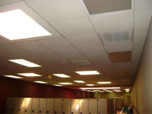 CEILING TILE, LIGHT FIXTURE IN MEN'S LOCKER ROOM