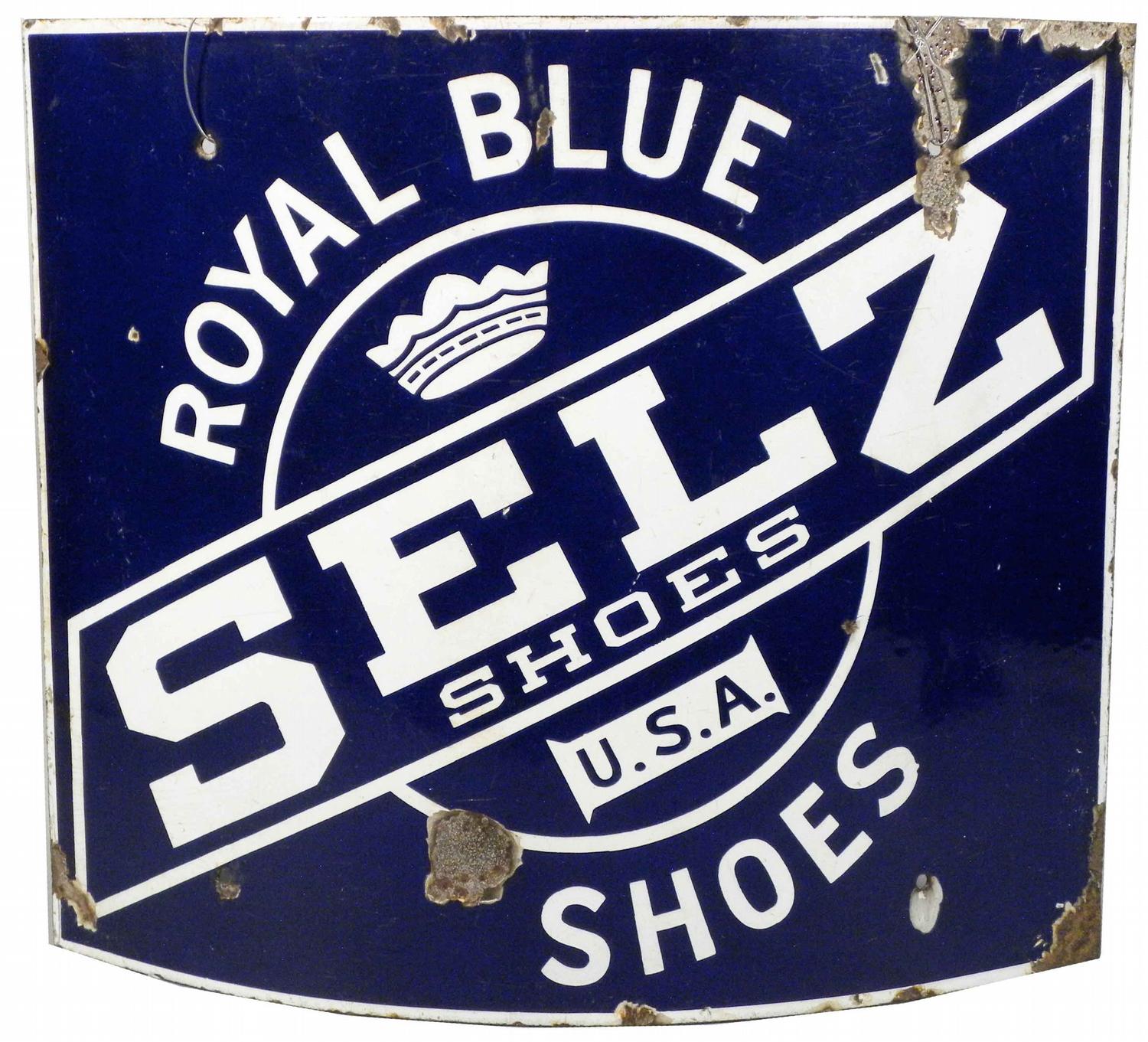 Royal Blue Selz Shoes Porcelain. Curved Corner Sign