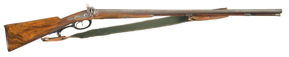 Engraved and Gold Inlaid H. Muller Damascus Double Barrel Percussion ...