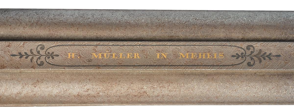 Engraved and Gold Inlaid H. Muller Damascus Double Barrel Percussion ...