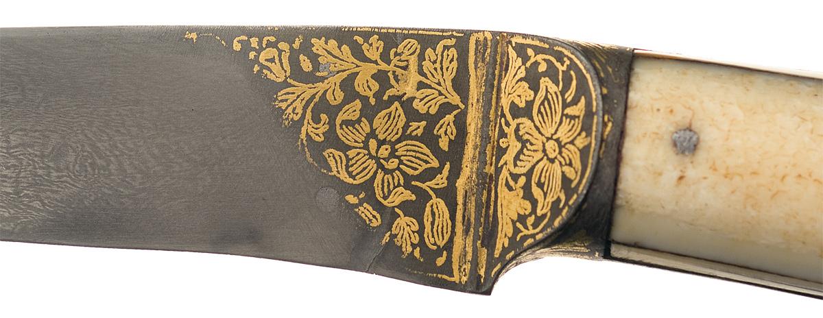 Two Gold Inlaid Damascus Knives