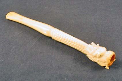 EARLY CARVED IVORY DRAGON PIPE - Approx. 5" long