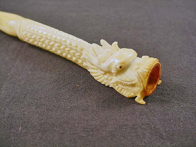 EARLY CARVED IVORY DRAGON PIPE - Approx. 5" long