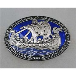 WW2 GERMAN NAZI SS VIKING SHIP BLUE ENAMELED BADGE