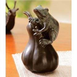 Frog on Squash Cast Metal Sculpture