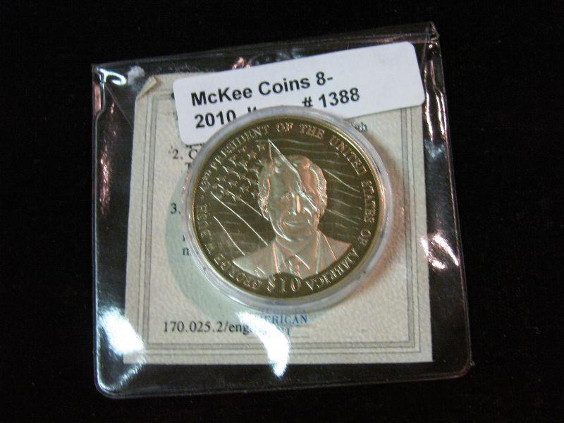 1388. 2000 Liberia $10. George Bush Coin.