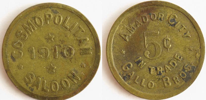Amador City,CA - 1910 - Cosmopolitan Saloon Token : 5c