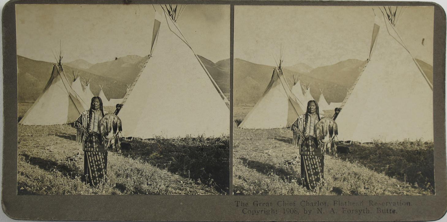 Flathead Lake,MT - 1908 - Chief Charlot, Flathead Reservation Stereoview