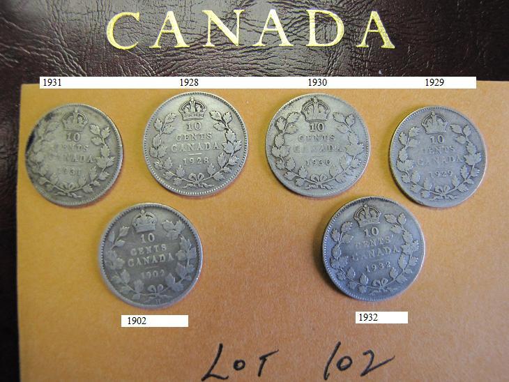 Canadian Dimes Set of 6
