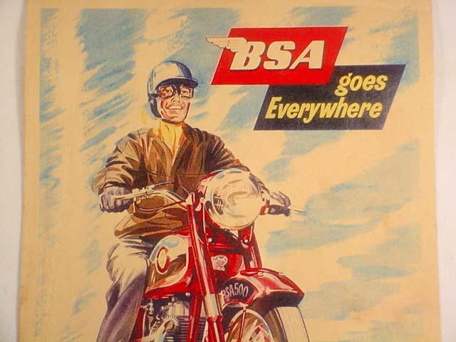 VINTAGE BSA MOTORCYCLE ADVERTISING SIGN - Heavy pa