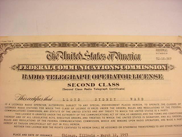 1953 USA RADIO TELEGRAPH OPERATOR LICENSE - Approx