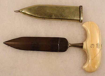 OLD WEST GAMBLER'S PUSH DAGGER W/ SCRIMSHAWED IVOR