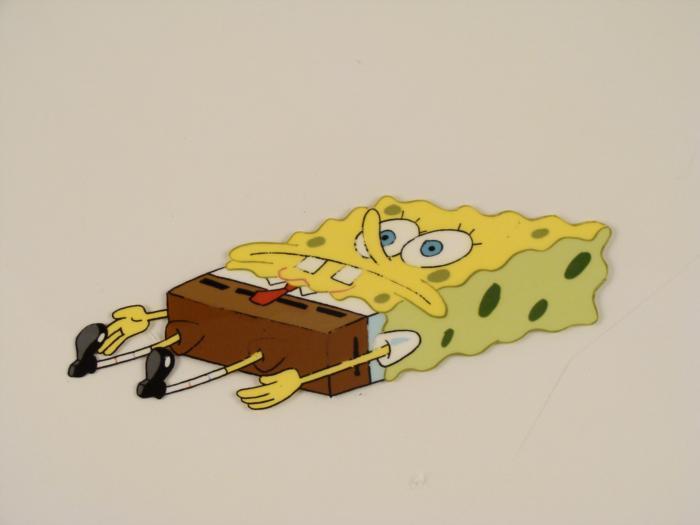 Flat Original Spongebob Production Art Cel On Ground