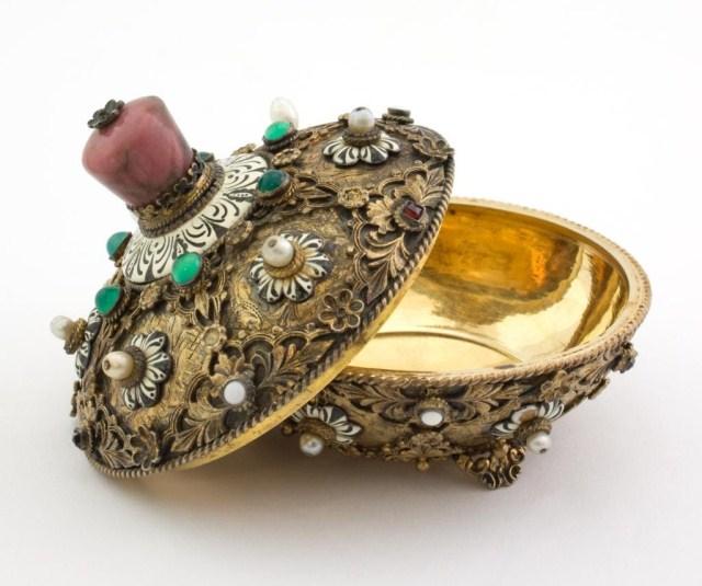 ANTIQUE JEWELED PERSIAN COVERED BOX