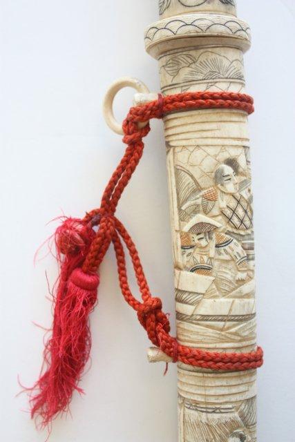 19th c. Chinese heavily carved ivory sword