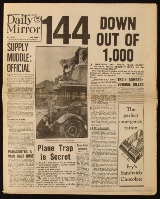 German Blitz Britain: WWII Daily Mirror UK Newspaper