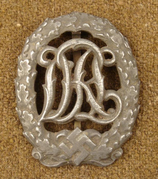 WWII Nazi SA Sports Badge w/ Initials Silver Pin DRGM