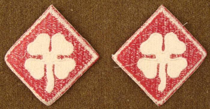 Pr WWII White Clover Patches 4th Army Shoulder Insignia