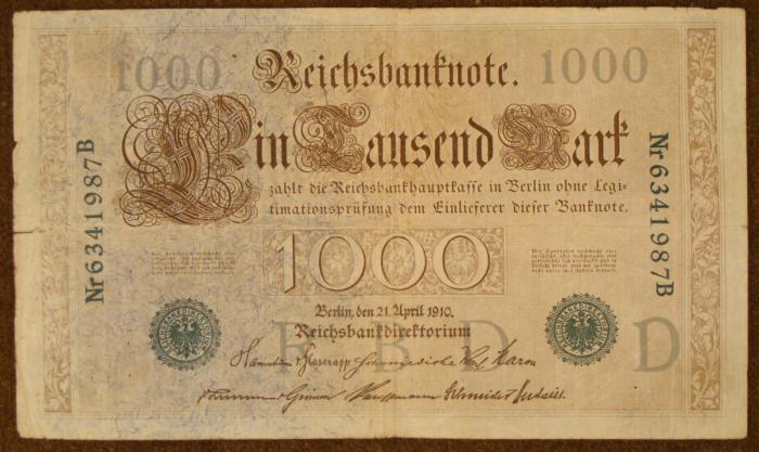BANKNOTE 1000 MARK 1910 GERMAN