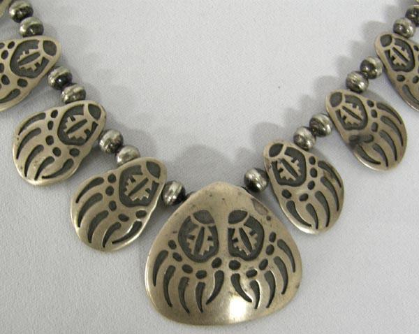 Hopi Silver Overlay Bear Claw Necklace w/Hallmark