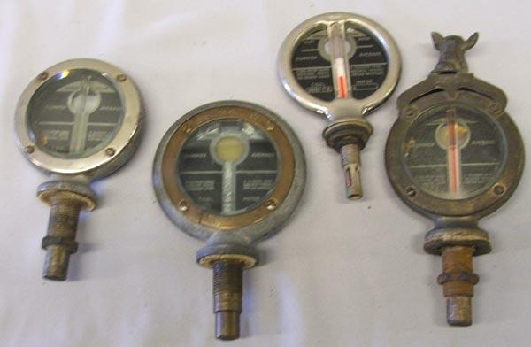 4 Antique Car Radiator Gauges by Moto Meter