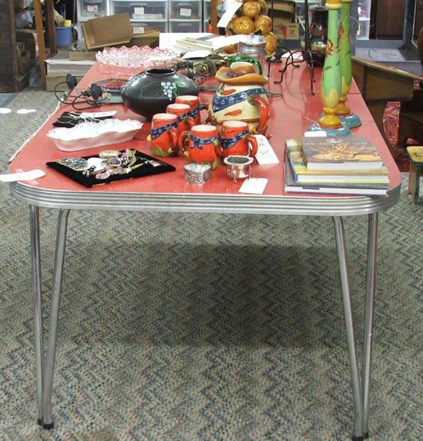 Vintage Red Formica Kitchen Table With Leaf