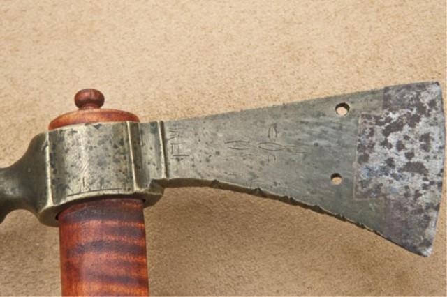 Late 18th to early 19th century pipe tomahawk. The head is of cast ...
