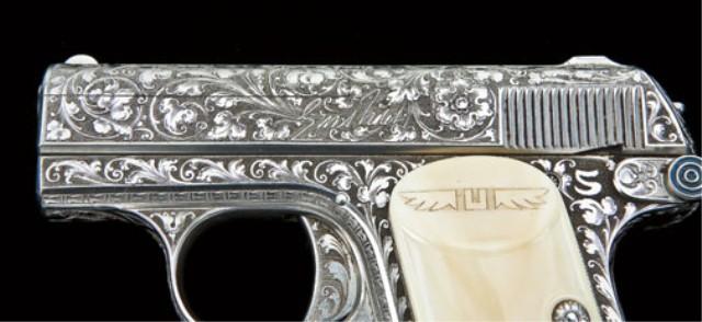 Highly engraved presentation grade .25 caliber semi-automatic pistol by ...