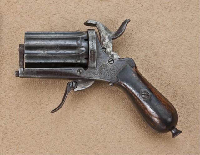 Double action pinfire (Apache type) pepperbox revolver, 7mm pinfire ...