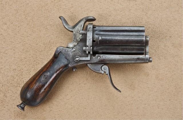 Double action pinfire (Apache type) pepperbox revolver, 7mm pinfire ...