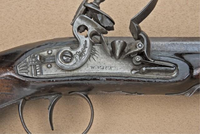 American flintlock pistol, lock signed W. Vaux and gold inlaid “Boston ...